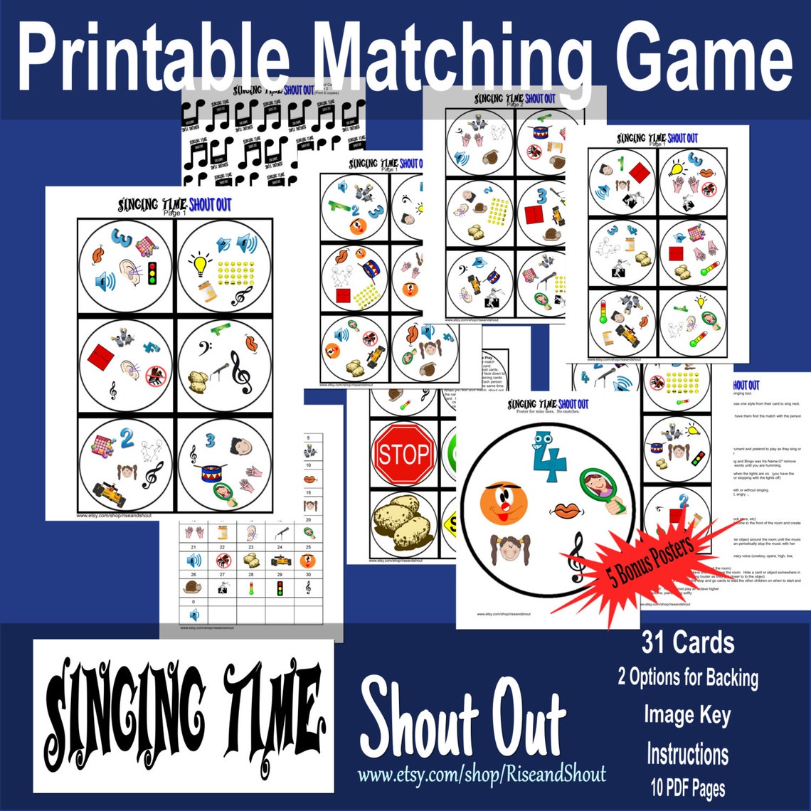 SINGING TIME MATCHING Game Shout Out, 31 Cards and Singing Varieties ...