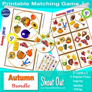 FALL AUTUMN MATCHING Game Shout Out; 31 Printable Cards of Fun; 1-6 ...