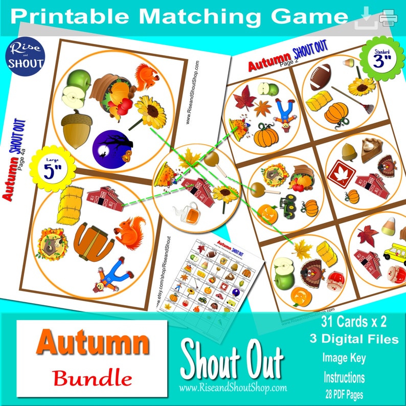 FALL AUTUMN MATCHING Game Shout Out; 31 Printable Cards of Fun; 1-6 ...