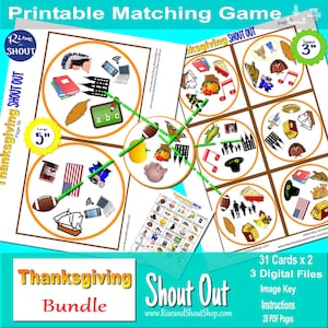 THANKSGIVING GRATITUDE Matching GAME Shout Out; 31 Cards, 3" & 5 ...