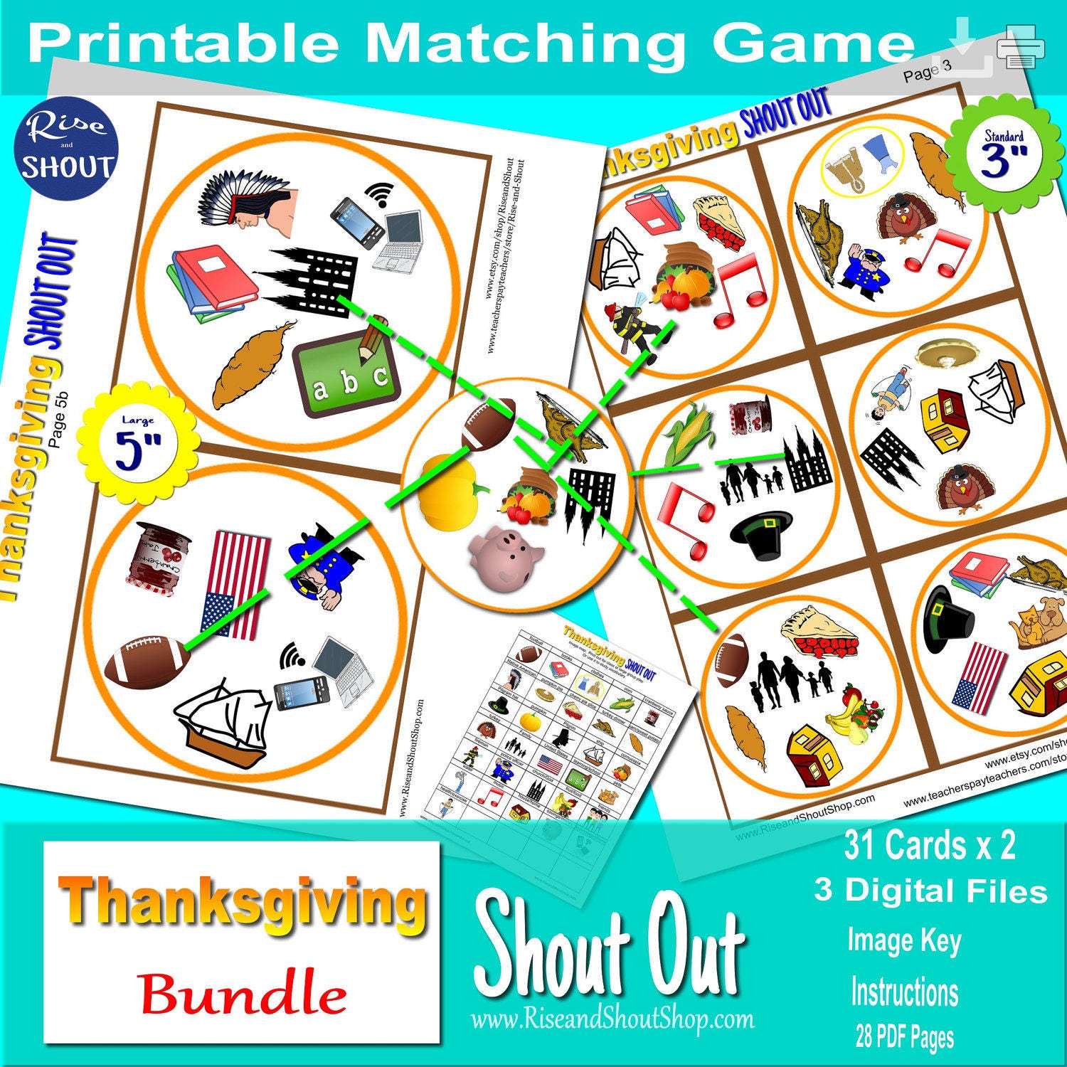 THANKSGIVING GRATITUDE Matching GAME Shout Out; 31 Cards, 3" & 5 ...
