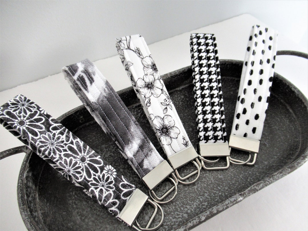 Key Fob Wristlet, Floral Wristlet Keychain, Black and White Key Fob ...