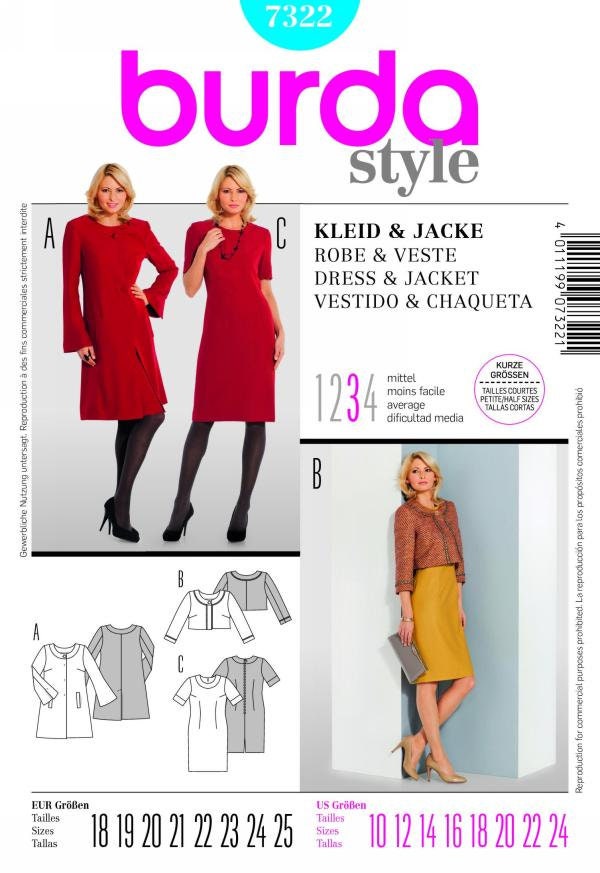 Burda 7322 Size 10-24 Misses Jacket and Fitted Lined Dress | Etsy