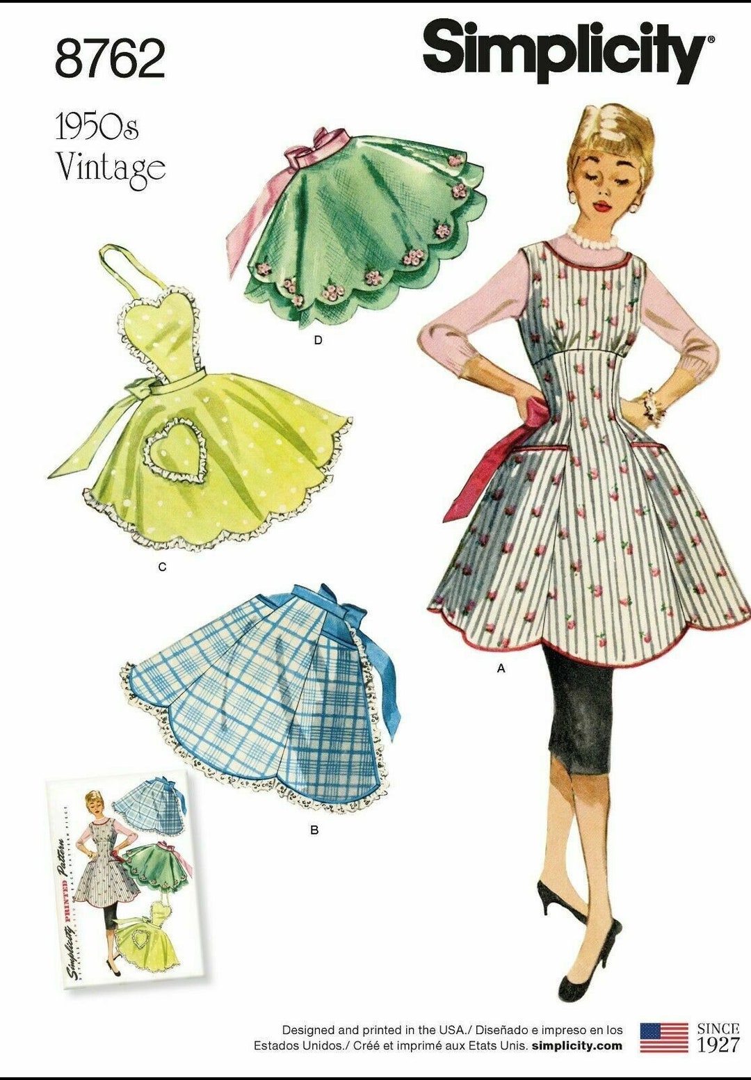1950s Full and Half Aprons Sewing Pattern - Simplicity 8762, Kwik Sew ...
