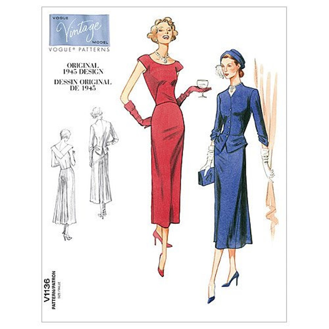 Vogue V1136 Size 6-12 Misses Original 1945 Design Jacket and Dress ...
