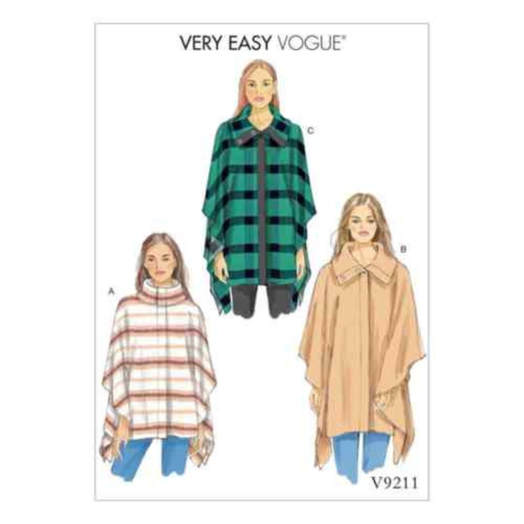 Vogue V9211 Size 4-14 or 16-26 Misses' Collared, Snap-front Capes ...