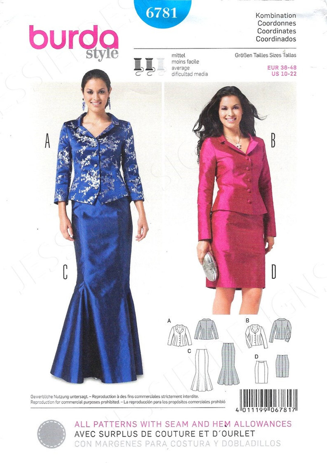 Burda 6781 Sewing Pattern - Skirt Jacket Coordinates Reg to Plus Size ...