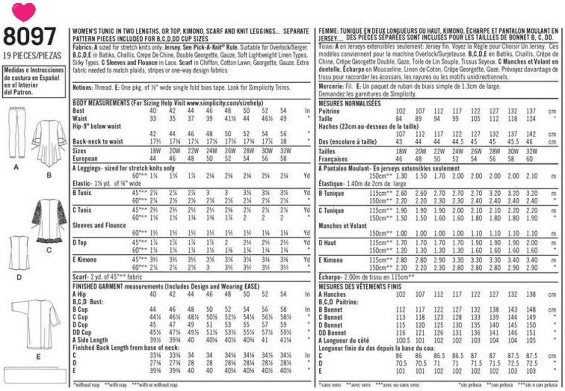 Simplicity 8097 Sewing Pattern - Loose Fitting Pullover Tunic, Kimono ...