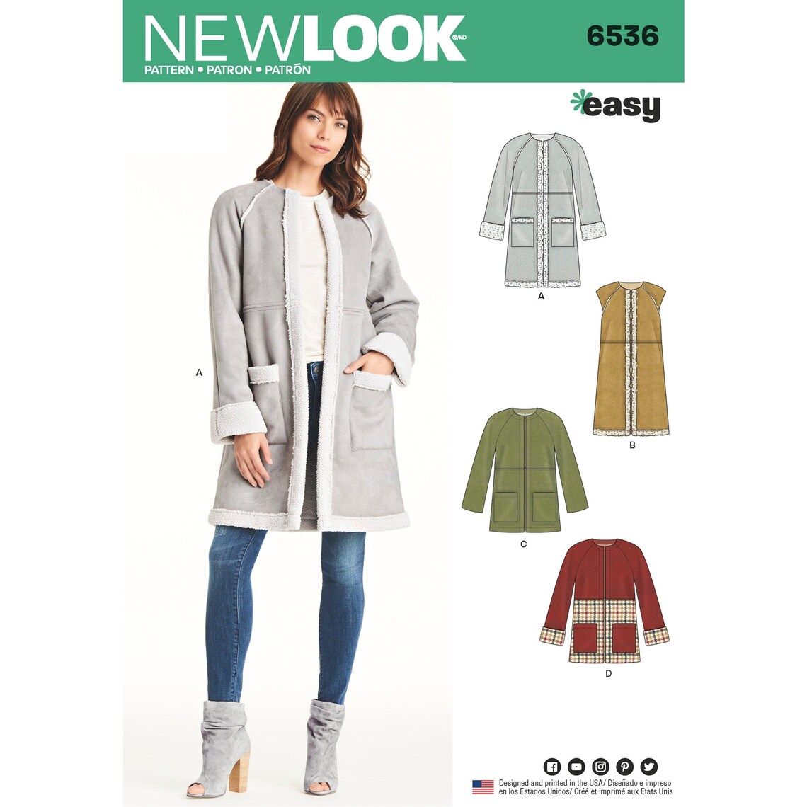 New Look Pattern 6536 Misses' Easy Coat in Two Lengths - Size 6-24 - Etsy