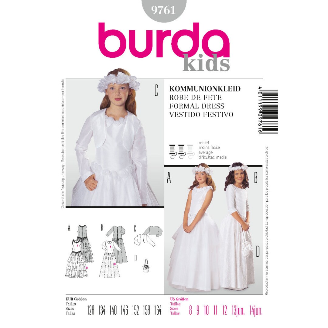 Burda 9761 Sewing Pattern Girls or Juniors Dress Communion Easter ...