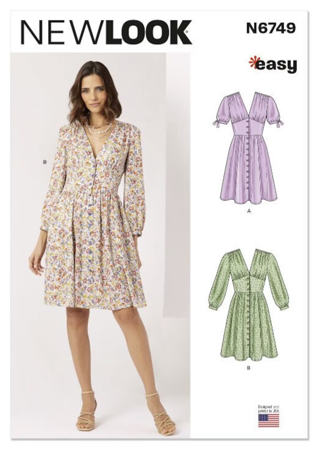New Look N6749 Sewing Pattern - Misses' Front Button Dress With Sleeve ...