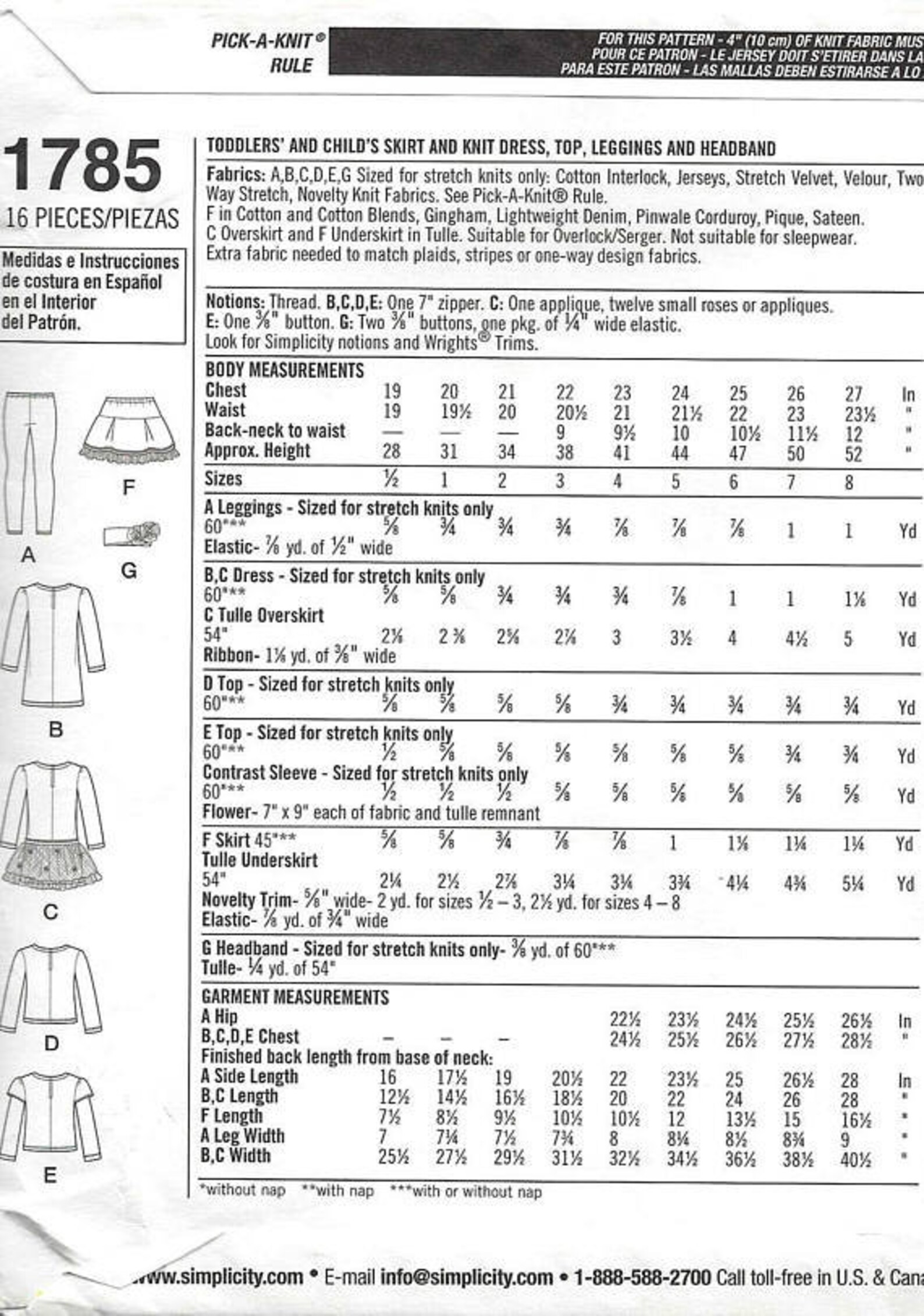 Simplicity 1785 Size 1/2-1-2-3 or 4-5-6-7-8 Girl's - Etsy