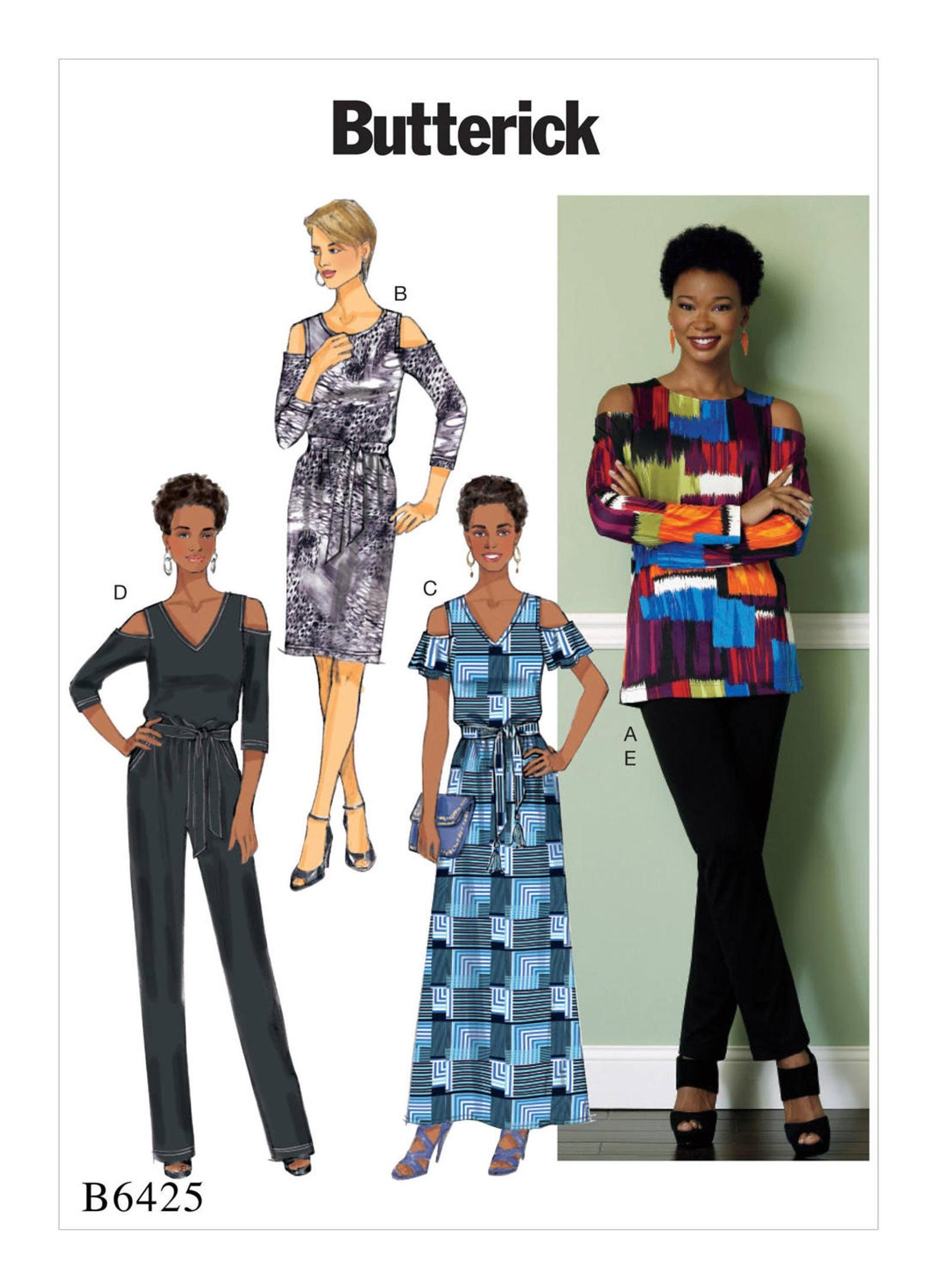 Butterick B6425 Misses' Cold-shoulder Top, Dress & Jumpsuit, Pull-on ...