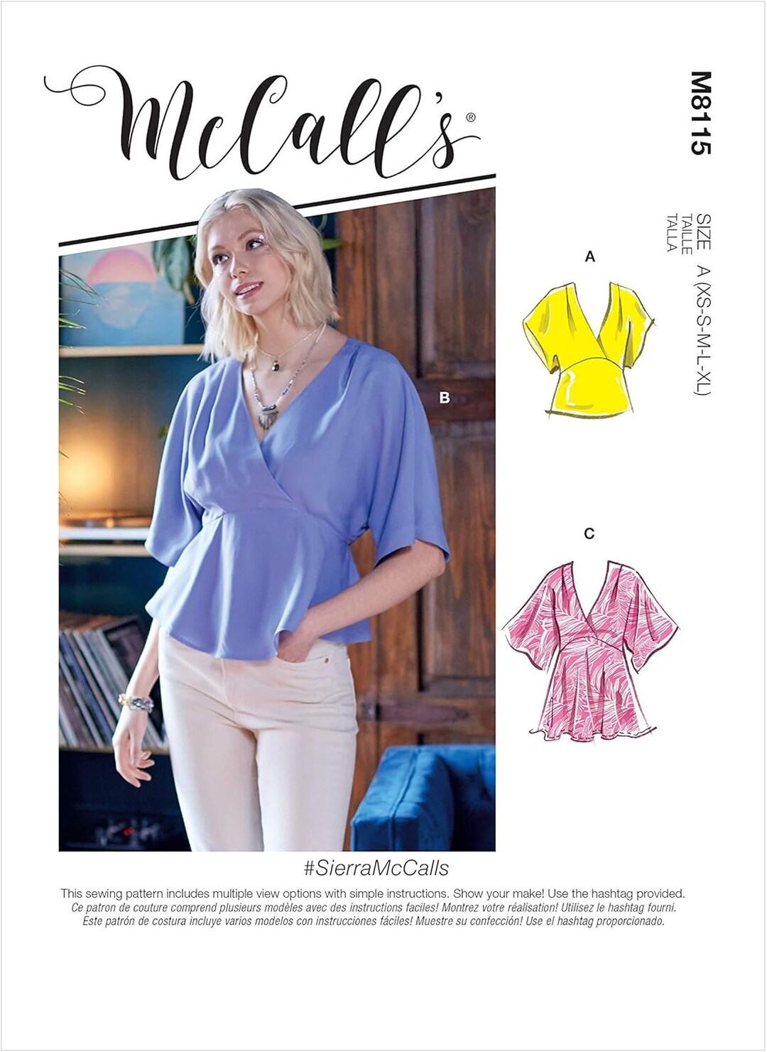 Mccall's M8115 Sewing Pattern Misses' Cross Front Tops Size Xs-s-m-l-xl ...