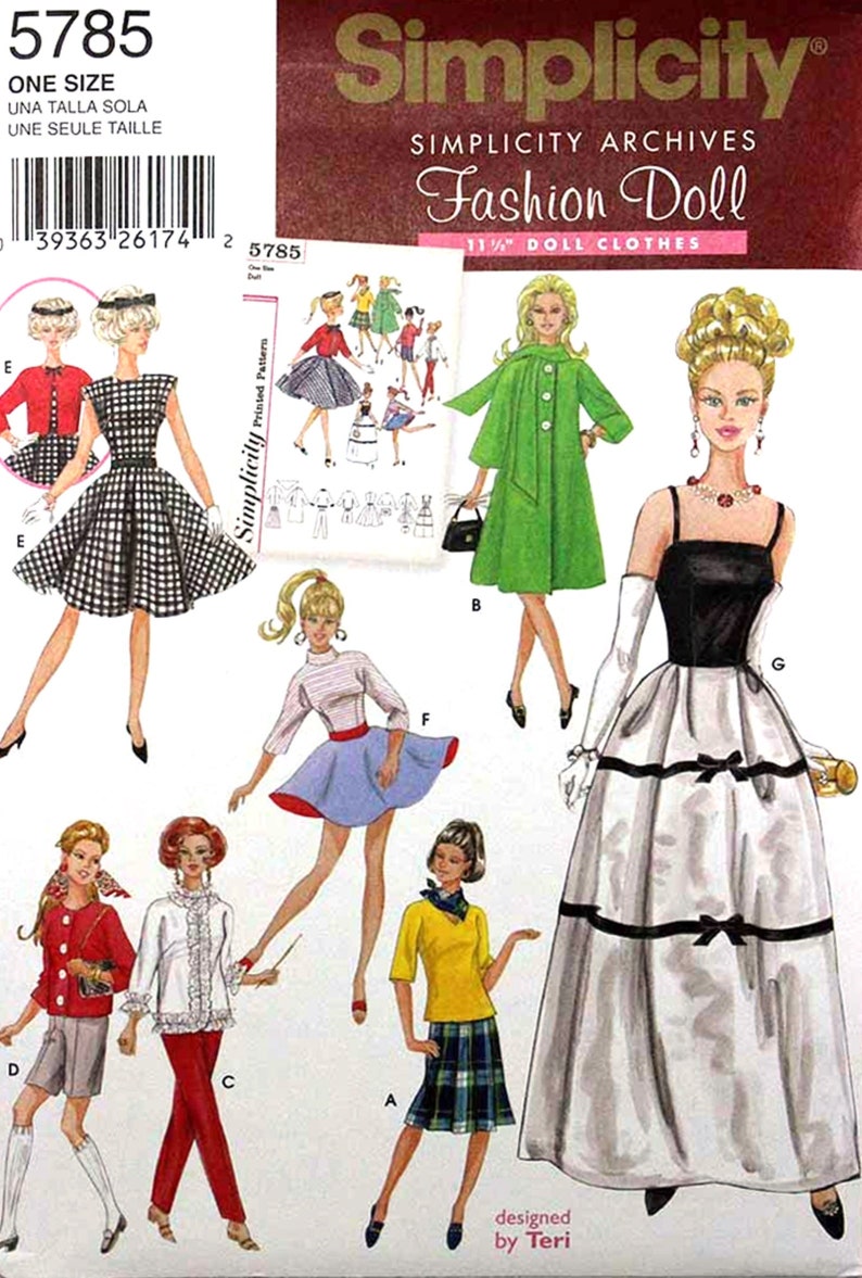 Simplicity 5785 Sewing Pattern - Doll Clothes Sewing Pattern, Fashion ...