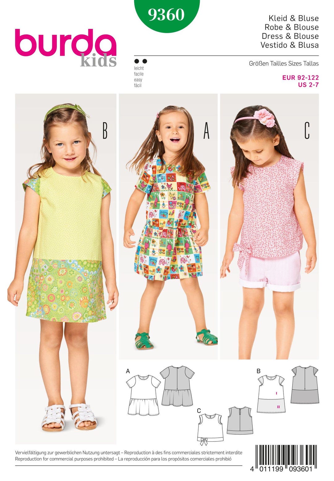 Burda 9360 Sewing Pattern - Girl's Dress, Shorts and Top - Size 2-7 - Etsy
