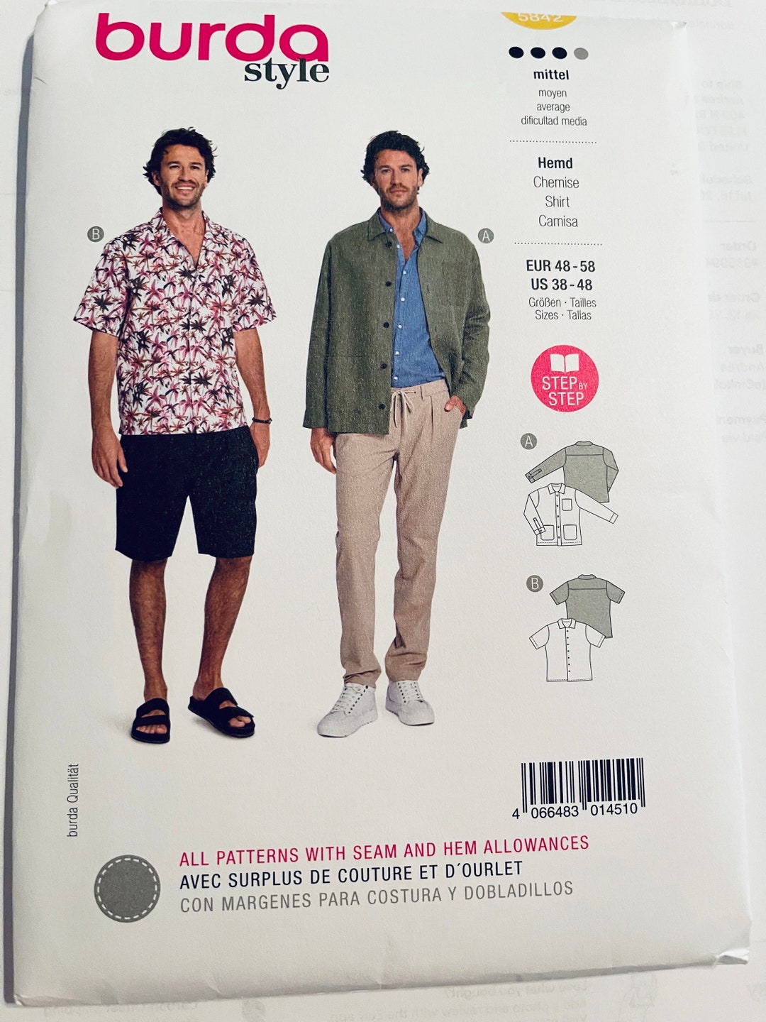 Burda 5842 Sewing Pattern Men's Jacket and Shirt Size 38-48/uncut, FF ...