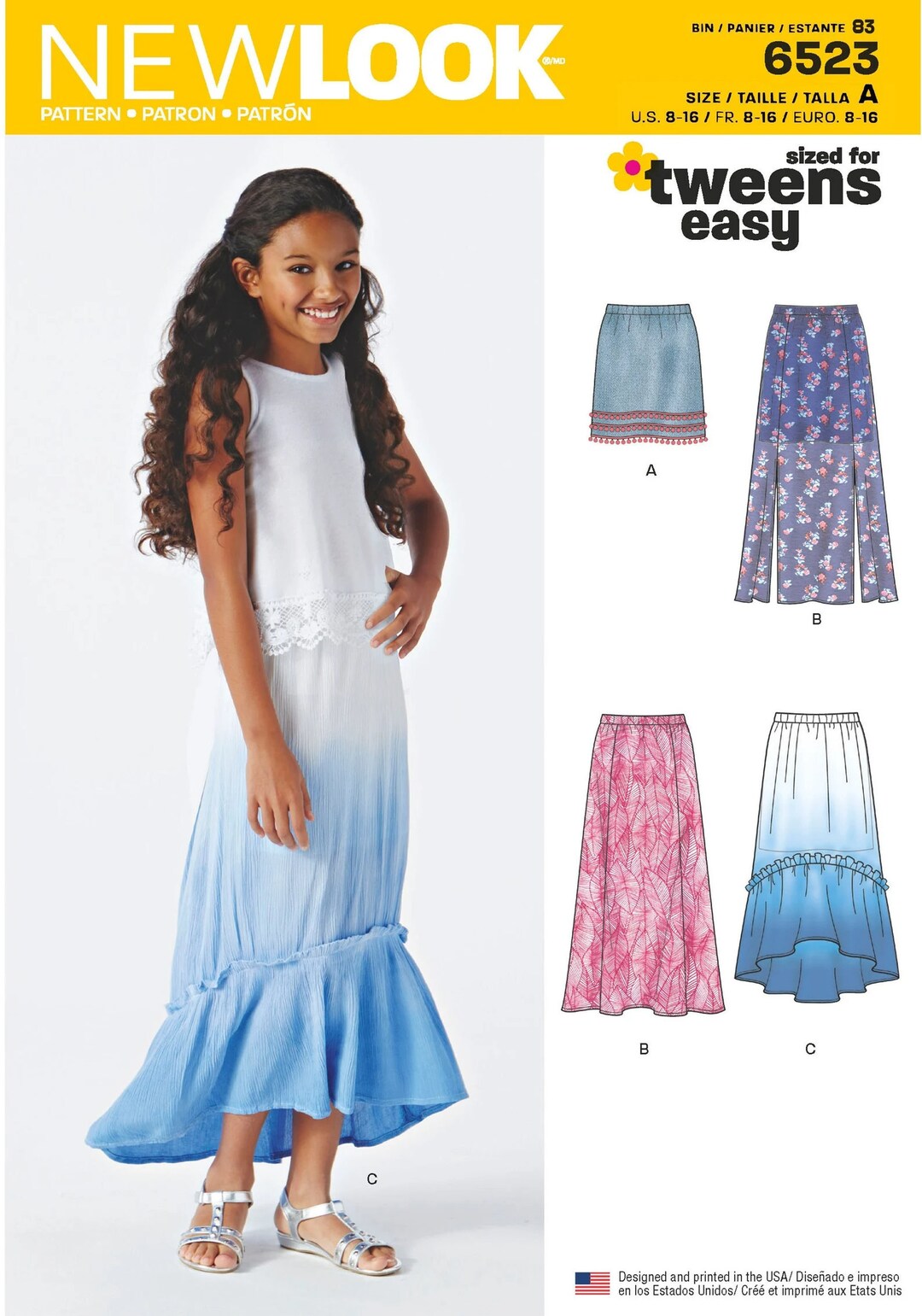 New Look 6523 Sewing Pattern for Girls Skirts With Length and Fabric ...