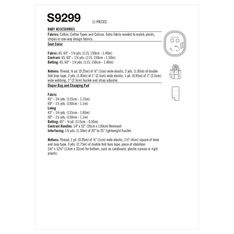 Simplicity S9299 Sewing Pattern - Baby Accessories - Seat Cover, Diaper ...