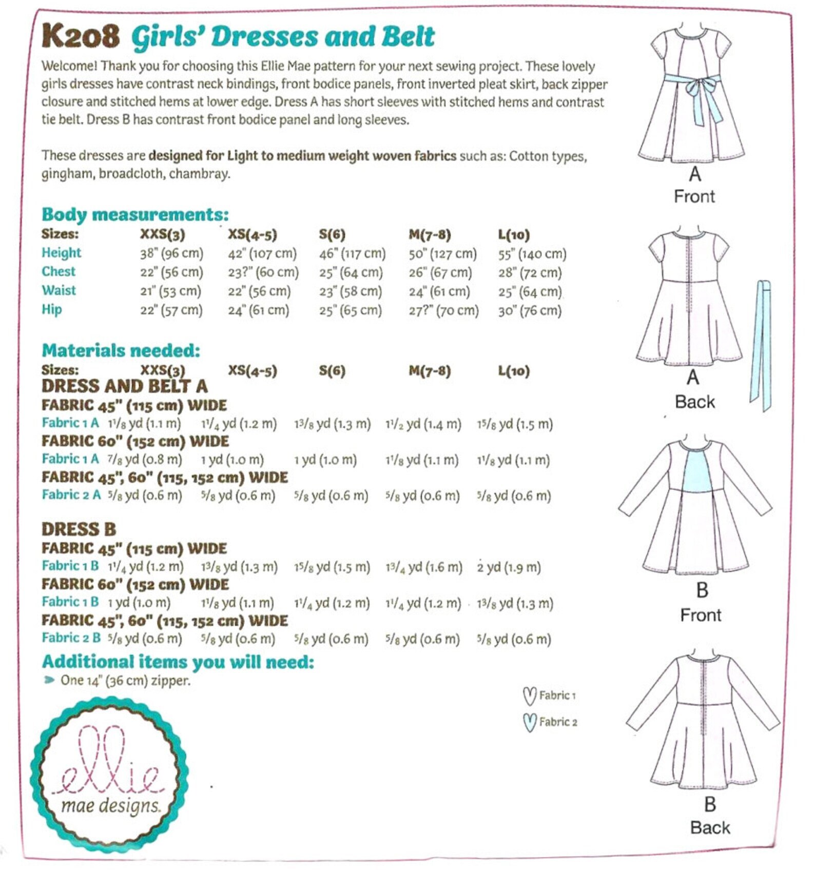Kwik Sew K208 Sewing Pattern - Girl's Dresses - Size 3-10/uncut, FF - Etsy