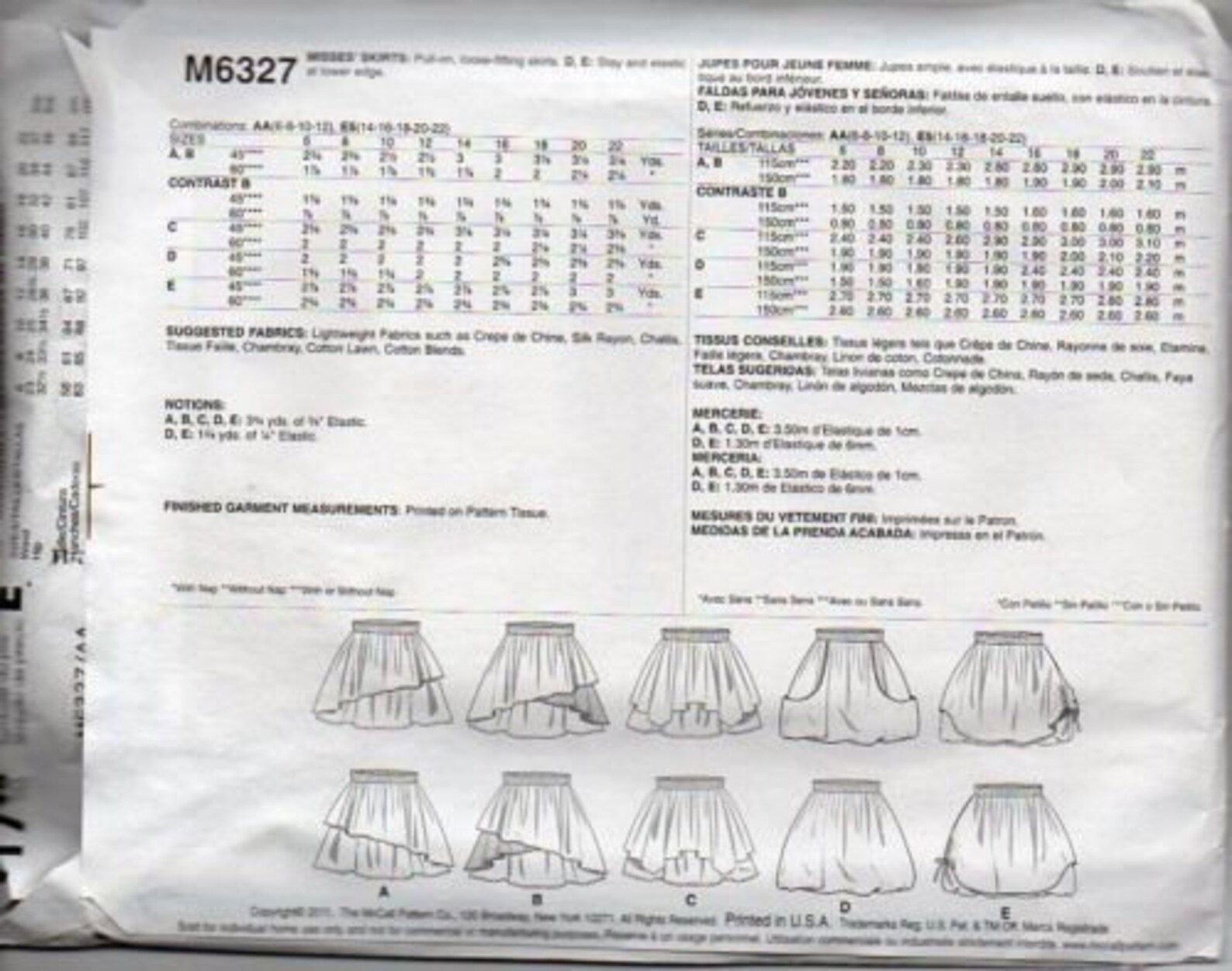 Mccall's M6327 Size 14-22 Misses Short Skirts Sewing Pattern / Uncut/ff - Etsy
