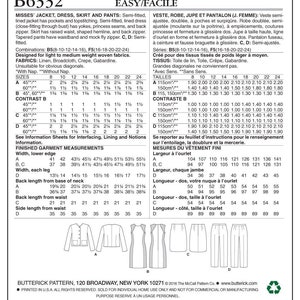 Butterick B6332 Misses Jacket, Dress, Skirt and Pants Sewing Pattern ...
