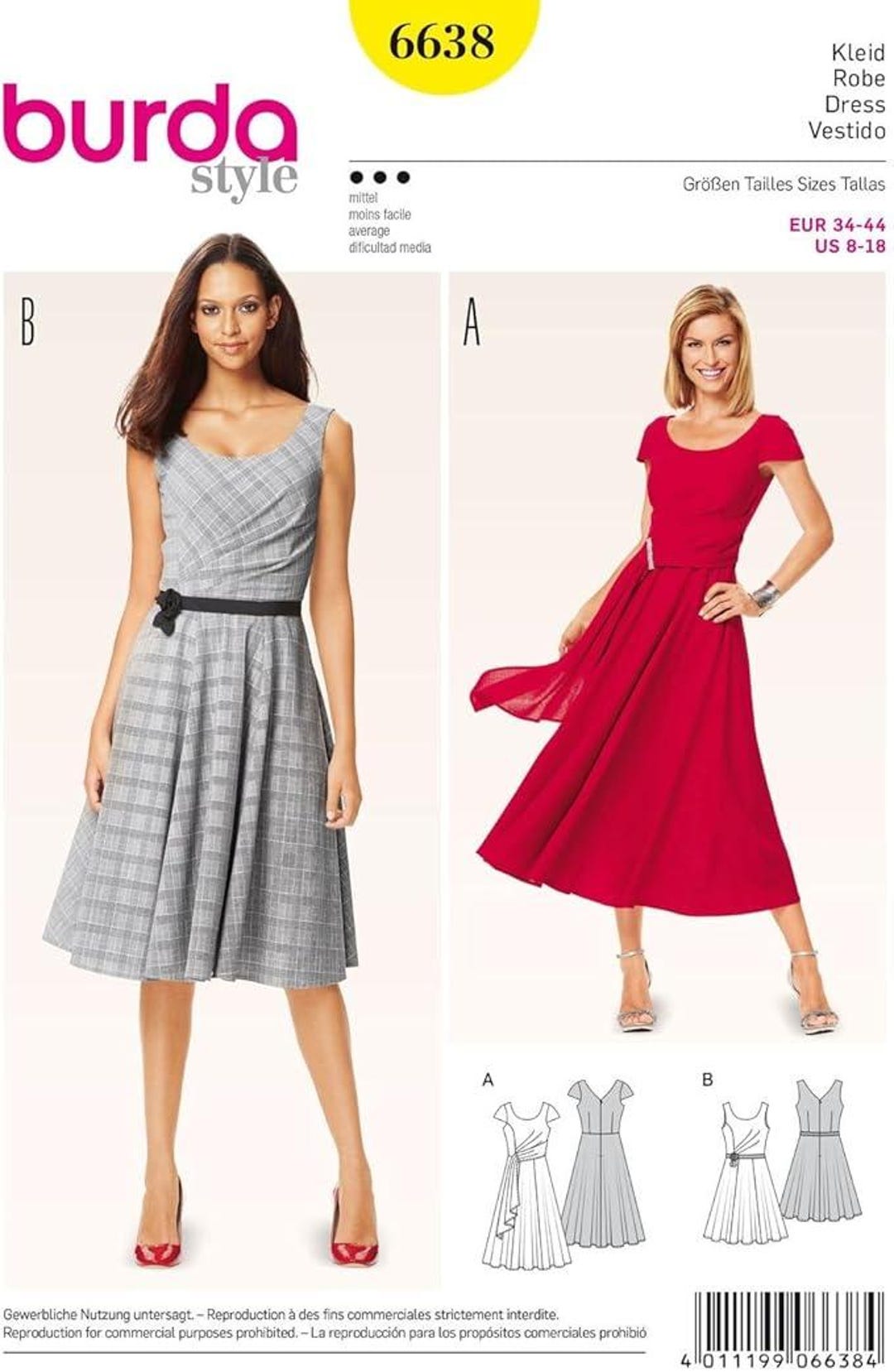 Burda 6638 Sewing Pattern: Misses' Pleated Dresses - Size 8-18 - Etsy