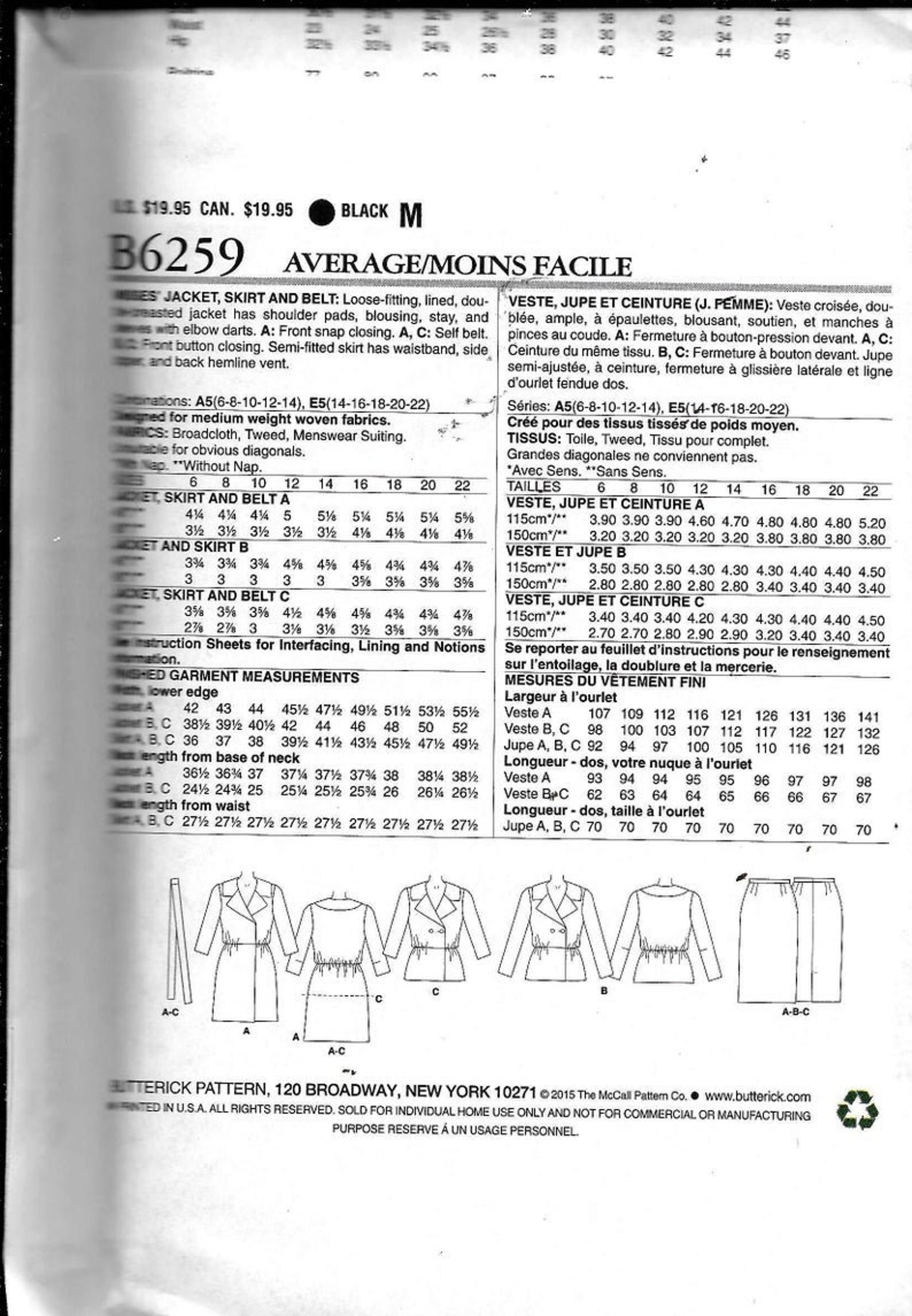 Butterick B6259 Misses '60' Retro Jacket Skirt and - Etsy