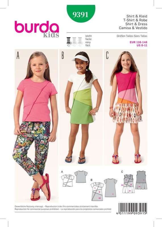 Burda Kids 9391 Size 6-11 Girl's Dress and Top Sewing - Etsy