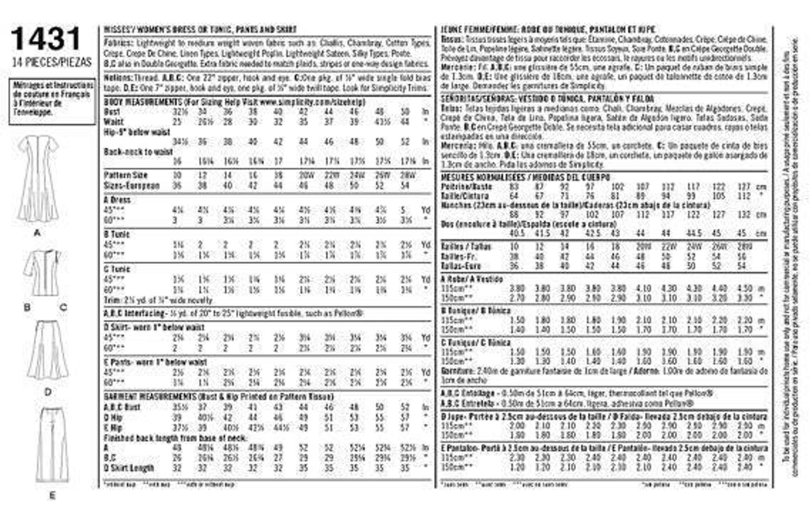 Simplicity 1431 10-18 or Plus Size 20W 28W Misses Dress - Etsy