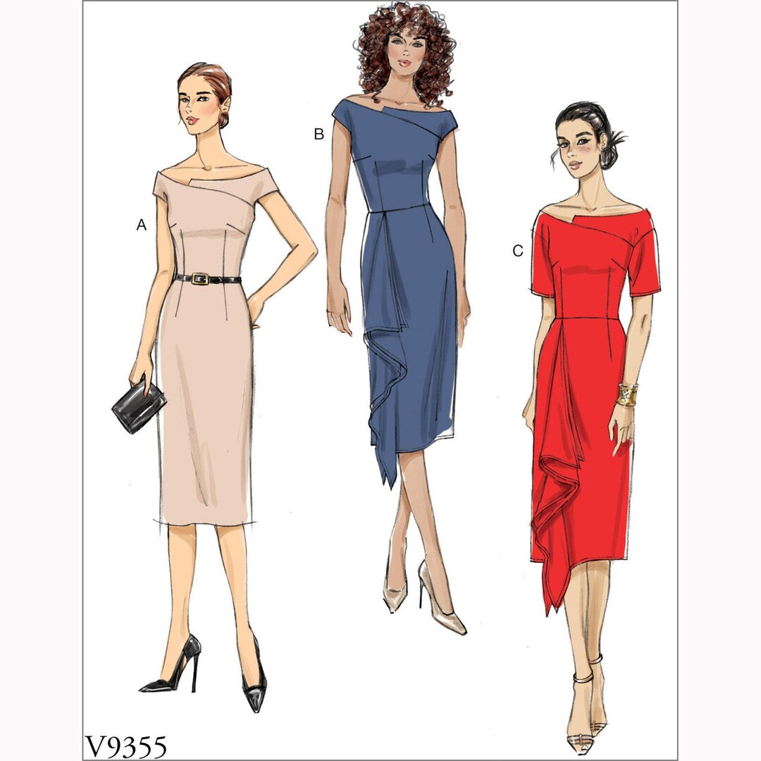 Vogue V1742 V9355, Womens Dress Pattern, Easy Sew, off the Shoulder ...