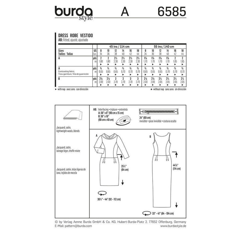 Burda 6585 Misses Evening or Cocktail Dress Gown Sewing - Etsy