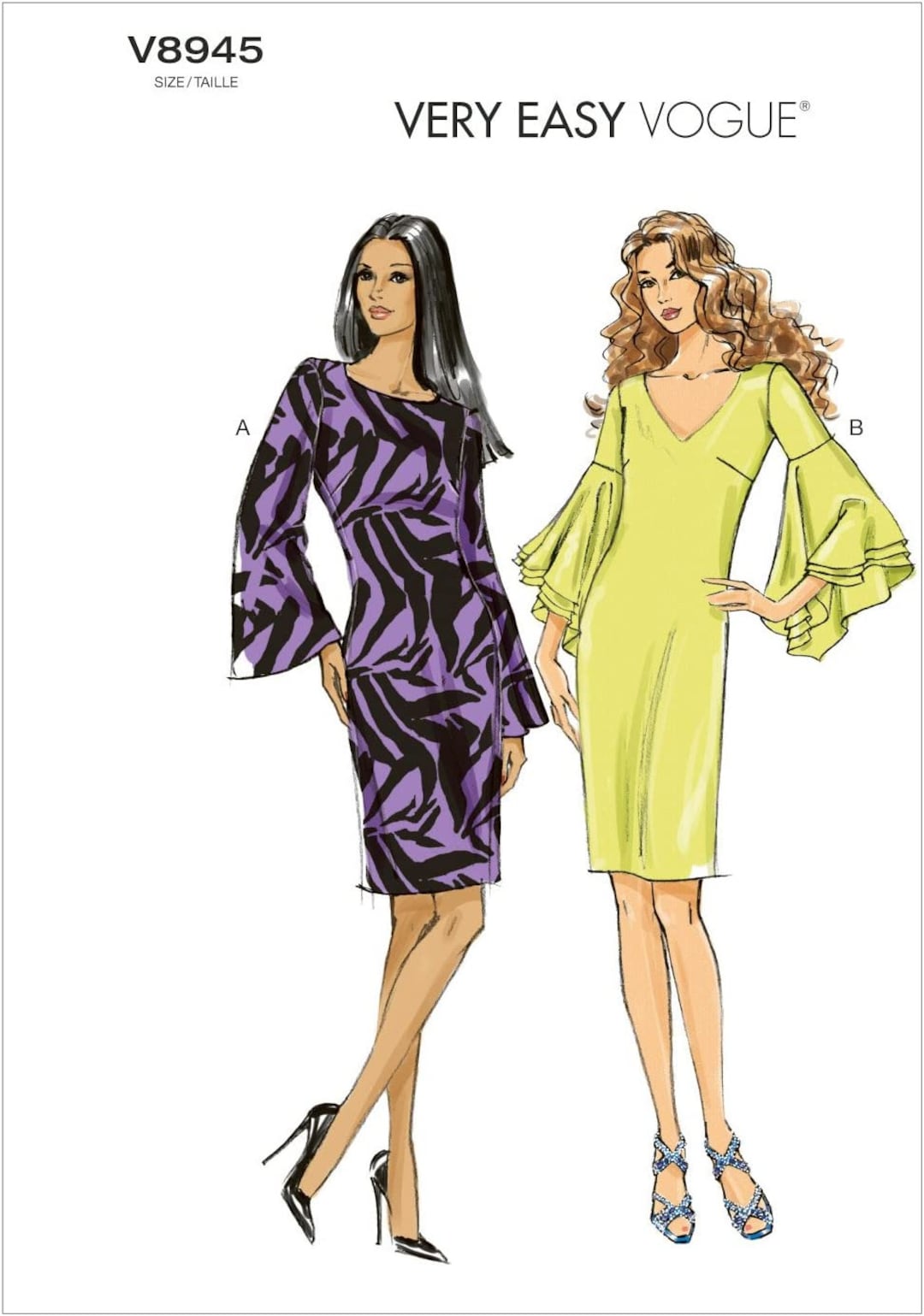 Vogue V8945 Sewing Pattern - Misses Dresses With Sleeve Flounce - Size ...
