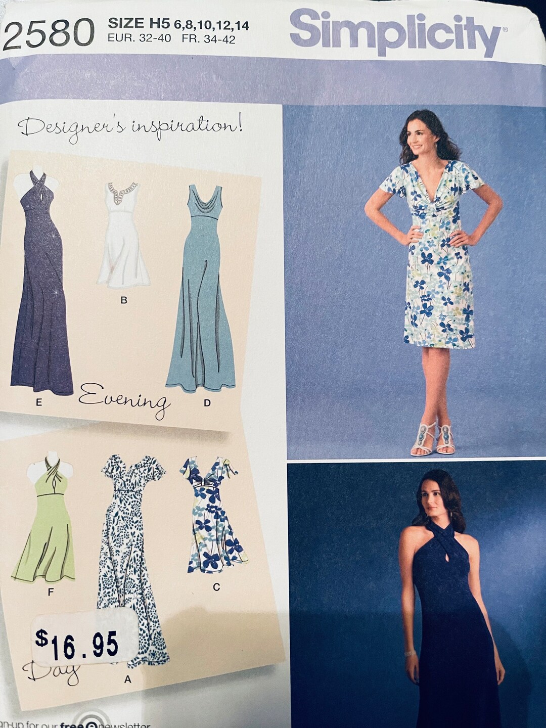 Simplicity Sewing Pattern 2580 Flared Empire Dresses Knee or Evening ...