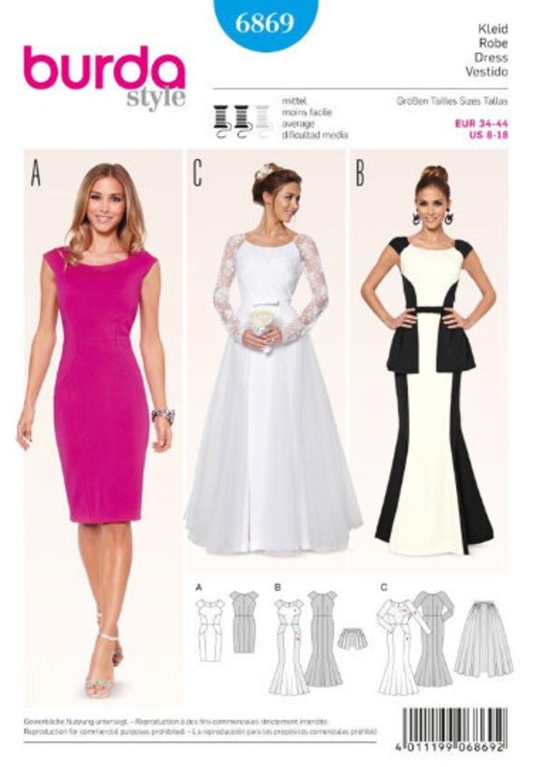 Burda 6869 Misses Evening or Wedding Gown Sewing Pattern Size8-18 ...