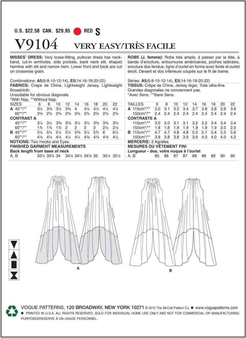 Vogue V9104 Sewing Pattern - Misses Dresses - Size 6-14 or 14-22 ...
