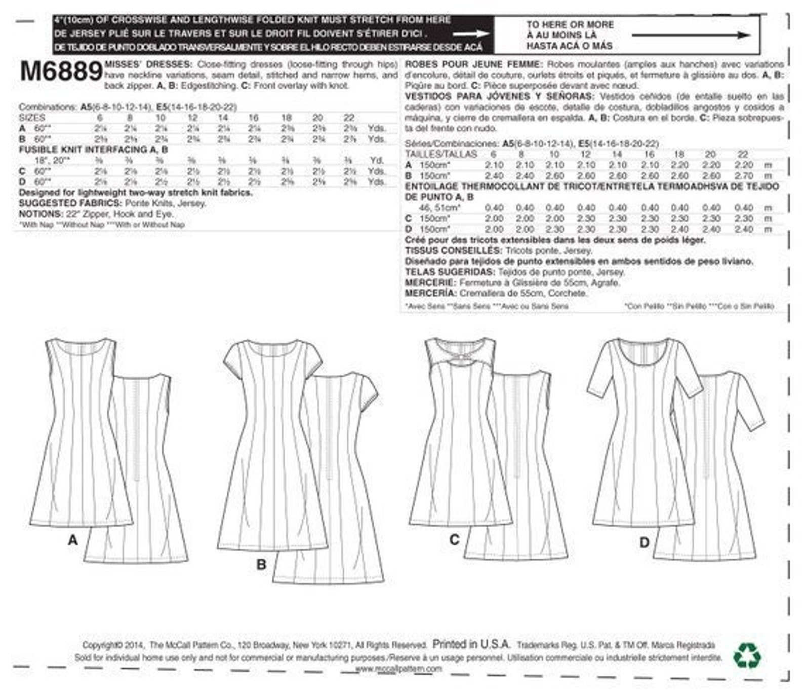 Mccall's M6889 Misses Dress With Sleeve Variations and Seam Detail ...