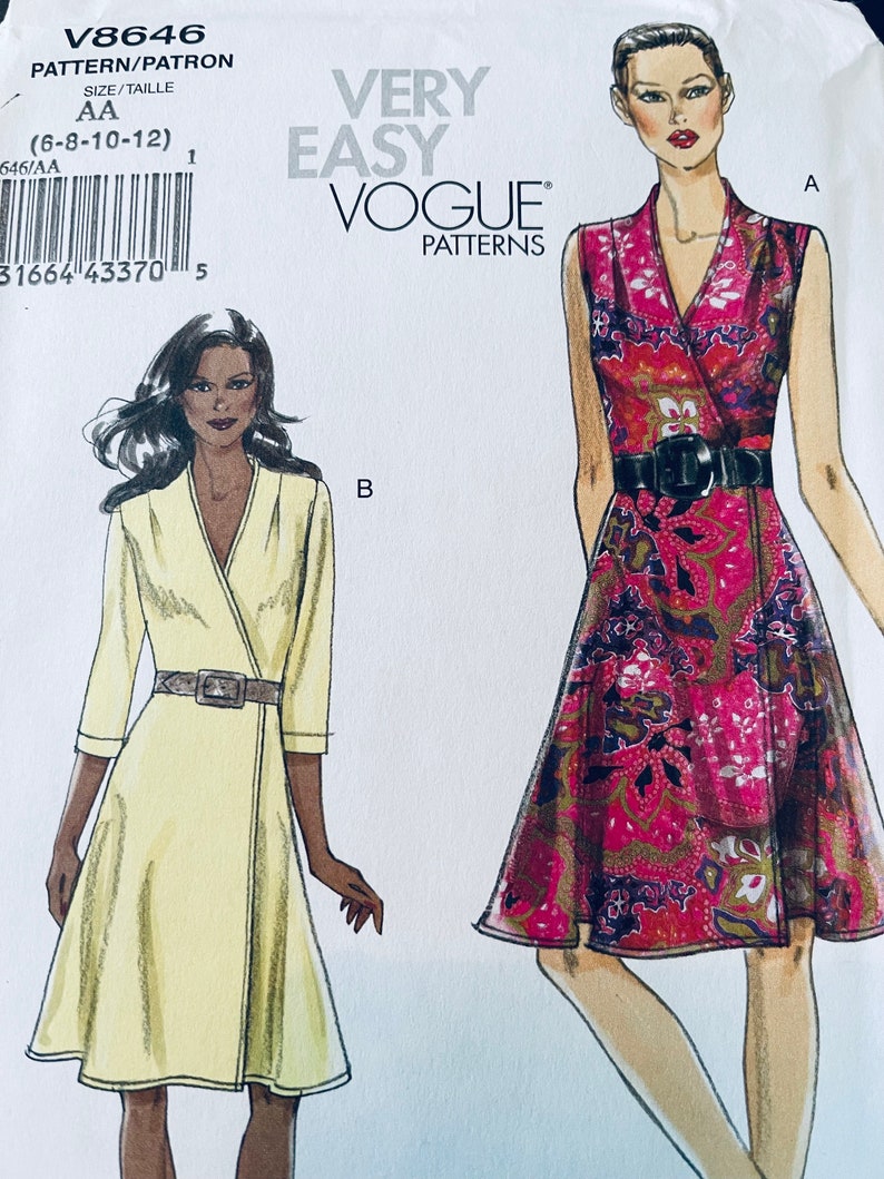 Vogue V8646 Size 6-12 or 14-22 Misses Close Fitting Wrap Dresses Sewing ...