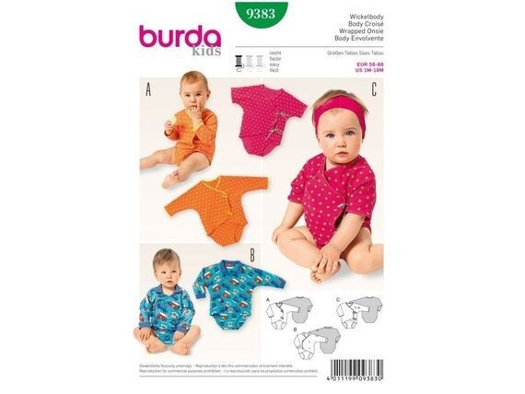 Burda 9383 Babies Infants Wrap Bodysuits With Front Snaps Sewing ...