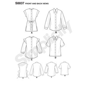 Simplicity S8837 Sewing Pattern - Misses Button Down Blouse/shirt ...