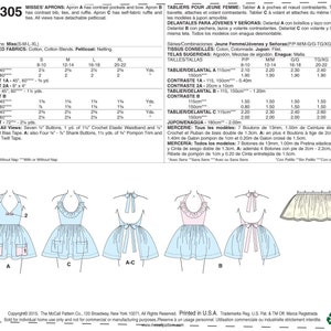 Mccalls M7305 Sewing Pattern - Misses Aprons - Size SM-XLG - Etsy