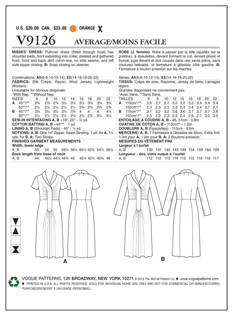 Vogue V9126 Original 1947 Design Misses Dress Sewing Pattern - Etsy