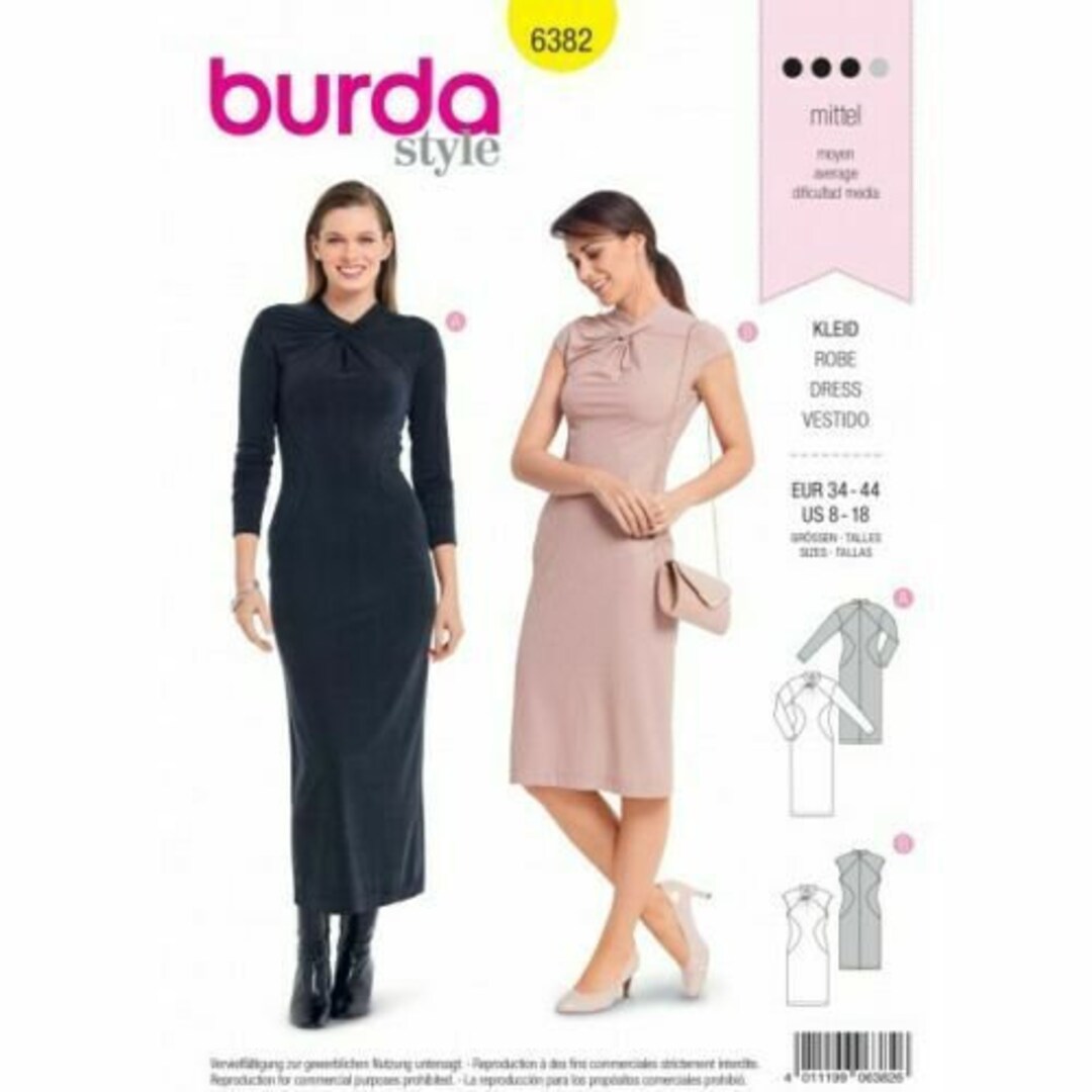 Burda 6382 Sewing Pattern Front Collar Details Dress Sizes 8-18 - Etsy