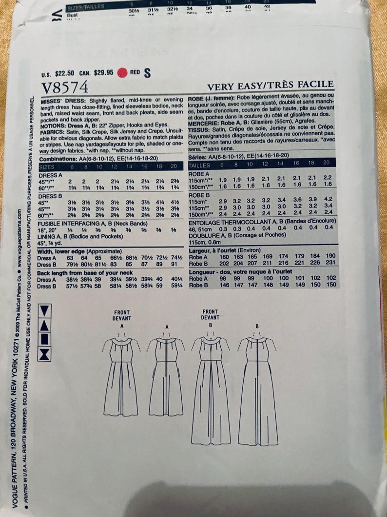 Vogue V8574 - Size 6-12 or 14-20 Misses Slightly Flared Dresses Sewing ...