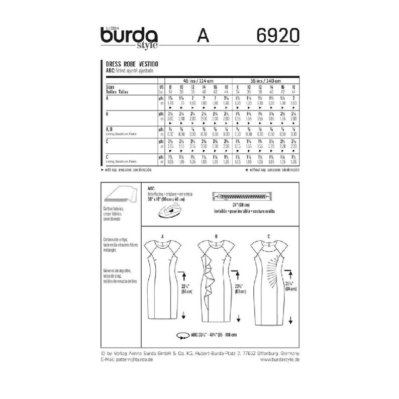 Burda 6920 Misses Dresses With Side Flounce and Dropped - Etsy