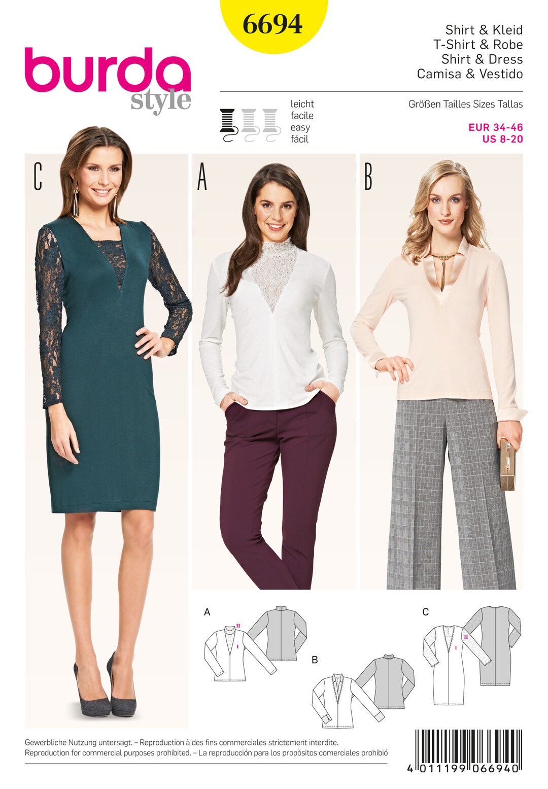 Burda 6694 Size 8-20 Misses Dress and Tops Sewing Pattern / Uncut FF - Etsy