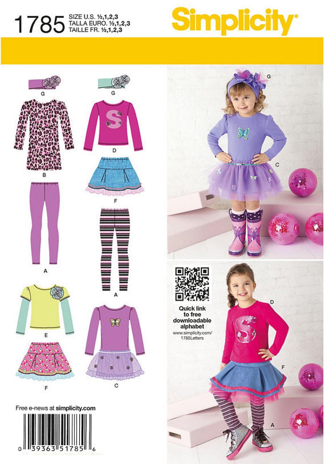 Simplicity 1785 Size 1/2-1-2-3 or 4-5-6-7-8 Girl's Toddlers' Skirt and ...