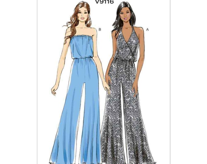 Vogue V9116 Size 6-14 or 14-22 Misses' Blouson Jumpsuit in Strapless or ...