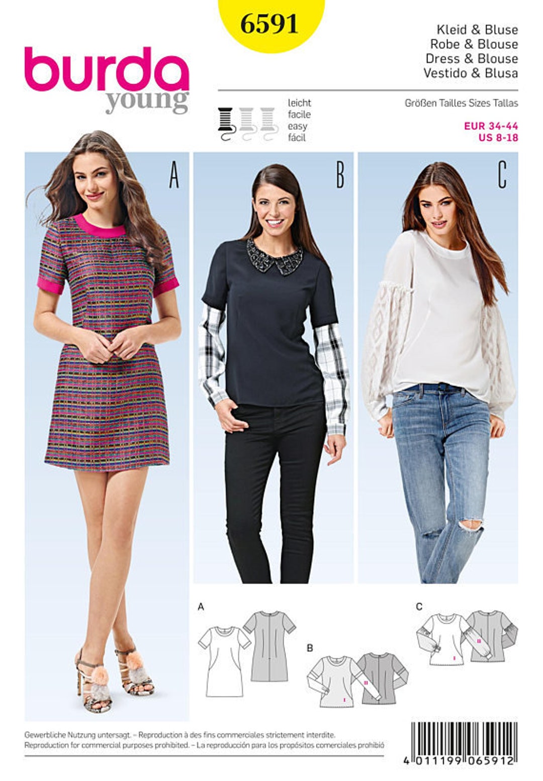 Burda Young 6591 Size 8-18 Misses Dress With - Contrasting Bands ...