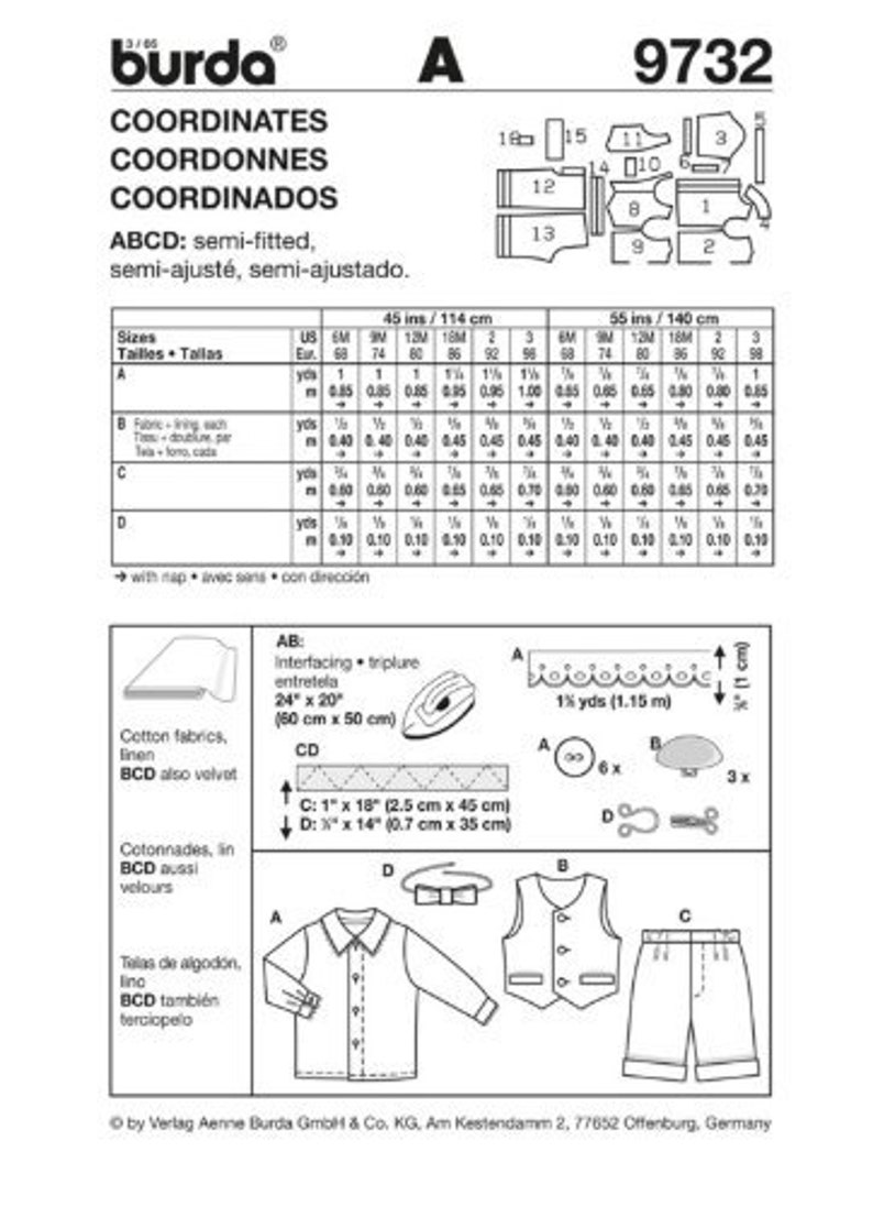 Burda Childrens Sewing Pattern 9732 Coordinates Sizes: 6m-3 | Etsy